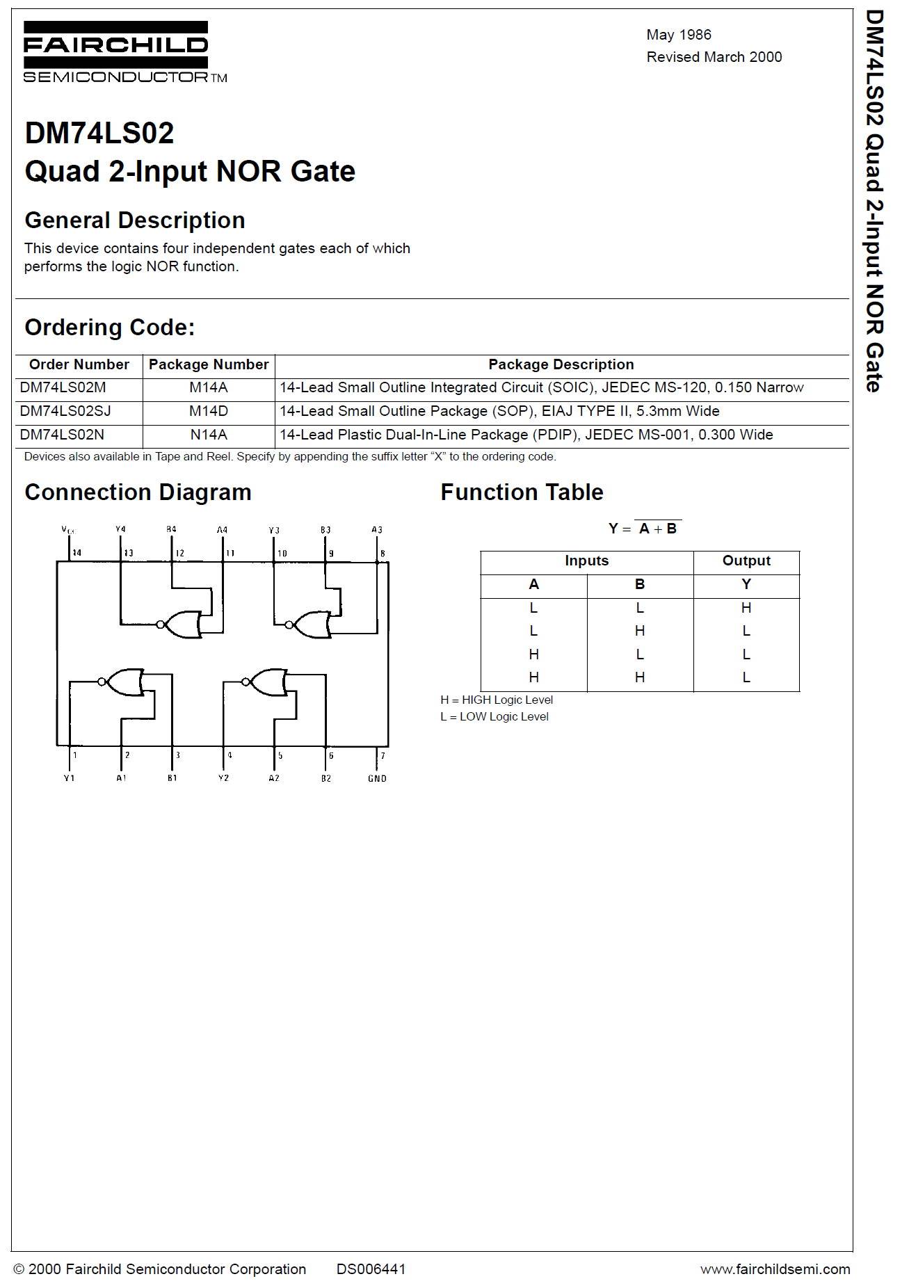 74LS02 / 7402 / SN74LS02 ( QUAD 2-INPUT NOR GATE )